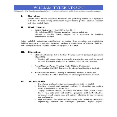 William Tyler Vinson Resume | DOCX
