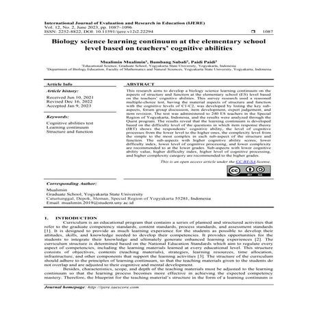 Biology science learning continuum at the elementary school level based ...
