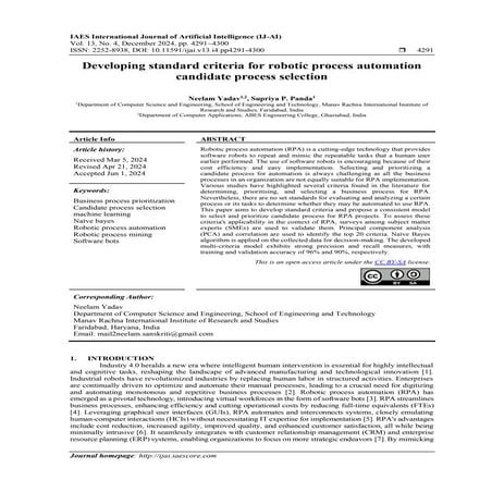 Developing standard criteria for robotic process automation candidate process selection | PDF