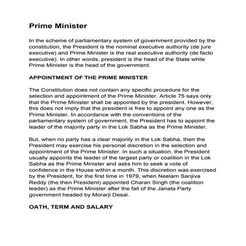 Prime minister ppt | PPT