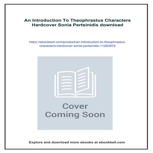 An Introduction To Theophrastus Characters Hardcover Sonia Pertsinidis | PDF
