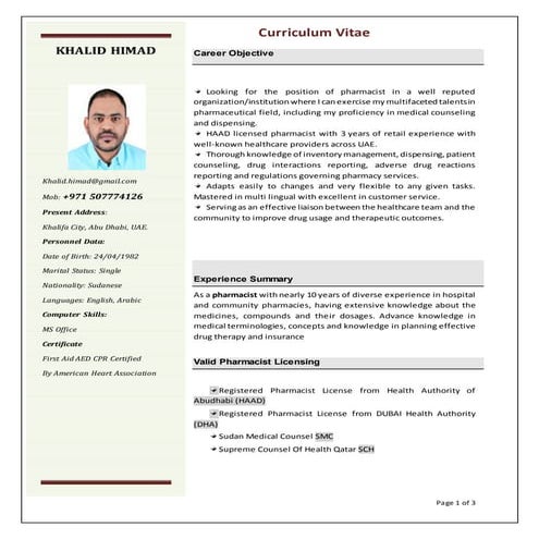 Khalid Himad updated CV-1 | DOCX | Pharmaceutical Industry | Industries