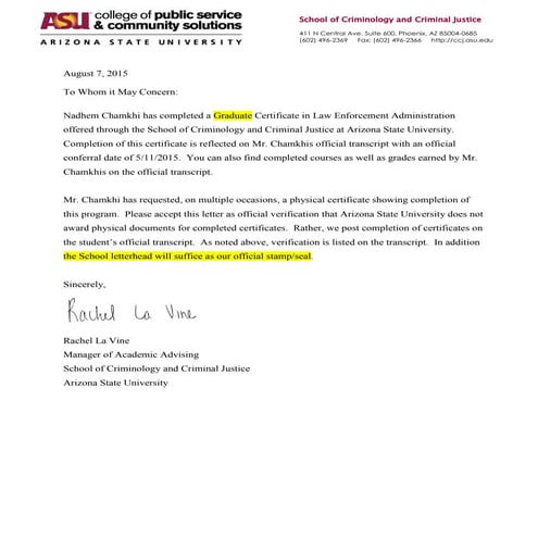 Graduate Certificate Completion Verification | PDF