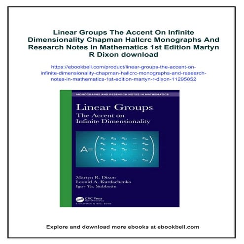 Linear Groups The Accent On Infinite Dimensionality Chapman Hallcrc Monographs And Research ...