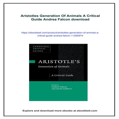 Aristotles Generation Of Animals A Critical Guide Andrea Falcon | PDF