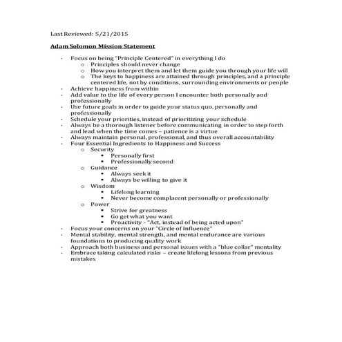 Adam Solomon Mission Statement | DOCX