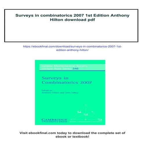 Surveys in combinatorics 2007 1st Edition Anthony Hilton | PDF