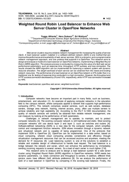 Weighted Round Robin Load Balancer To Enhance Web Server Cluster In