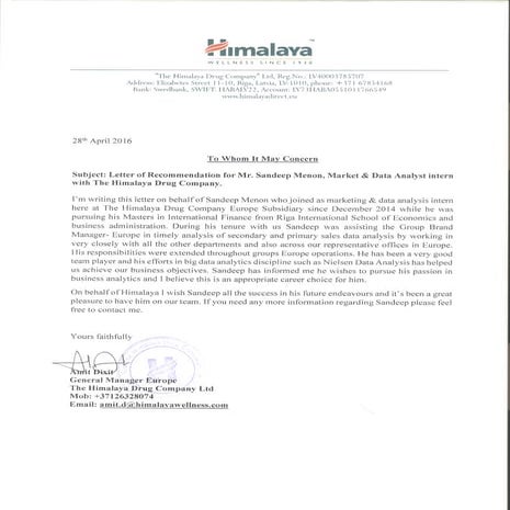 HIMALAYA CEO REFERENCE LETTER | PDF