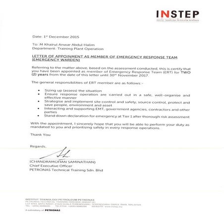 Appoint of Member of Emergency Response | PDF