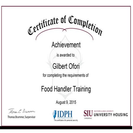 Food Handler Training Certificate | PDF