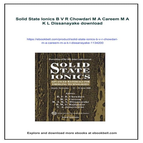 Solid State Ionics B V R Chowdari M A Careem M A K L Dissanayake | PDF