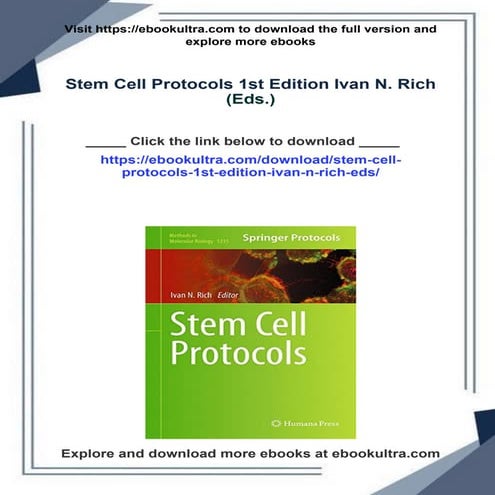 Stem Cell Protocols 1st Edition Ivan N. Rich (Eds.) | PDF