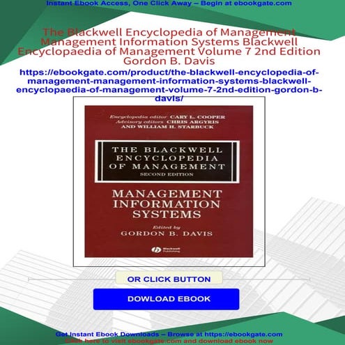 The Blackwell Encyclopedia of Management Management Information Systems Blackwell Encyclopaedia ...