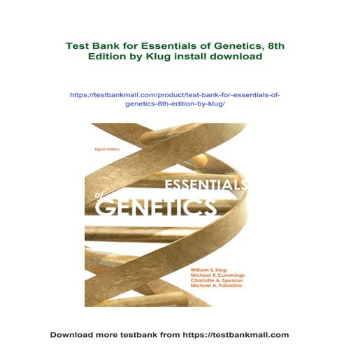 Test Bank for Essentials of Genetics, 8th Edition by Klug | PDF