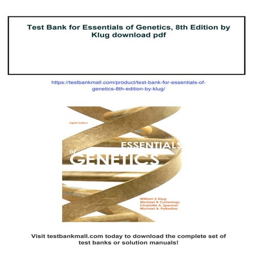 Test Bank for Essentials of Genetics, 8th Edition by Klug | PDF