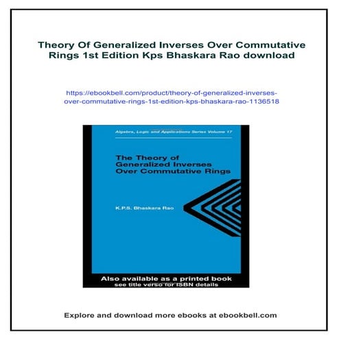 Theory Of Generalized Inverses Over Commutative Rings 1st Edition Kps Bhaskara Rao | PDF