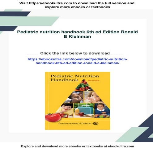 Pediatric nutrition handbook 6th ed Edition Ronald E Kleinman | PDF