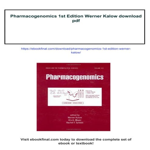 Pharmacogenomics 1st Edition Werner Kalow | PDF