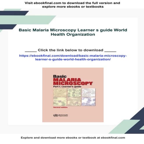 Basic Malaria Microscopy Learner s guide World Health Organization | PDF
