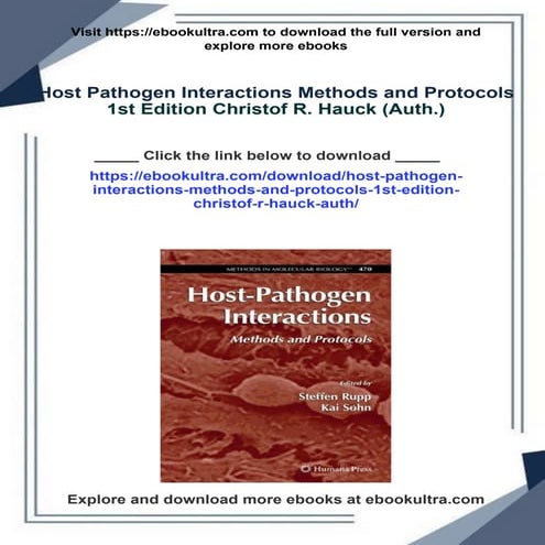 Host Pathogen Interactions Methods and Protocols 1st Edition Christof R. Hauck (Auth.) | PDF