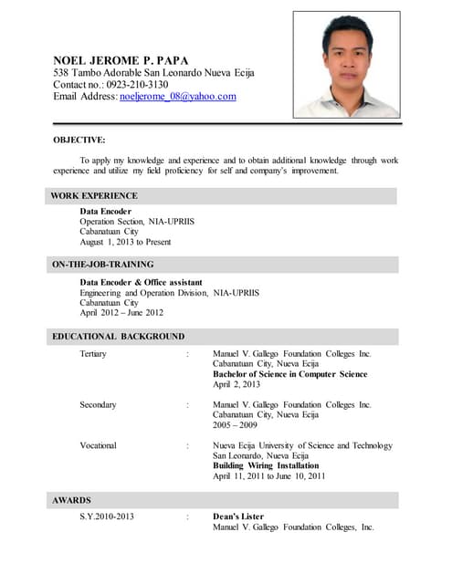 resume for OJT