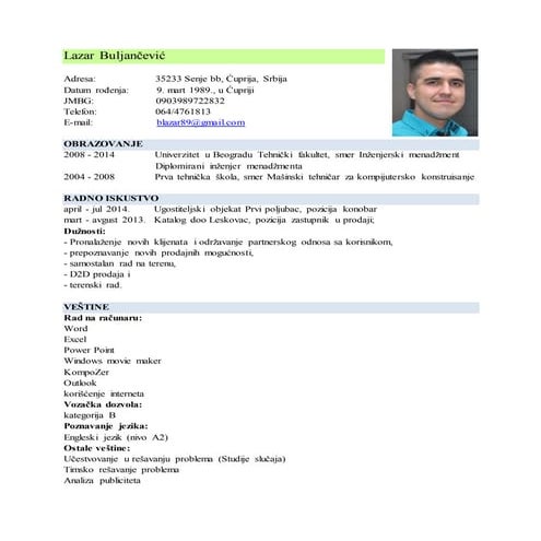 Lazar Buljančević - CV | PDF