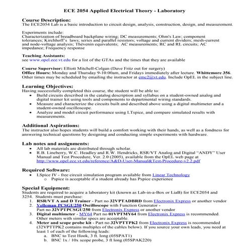 Syllabus_VT_ECE_2054_Spring2015 | PDF