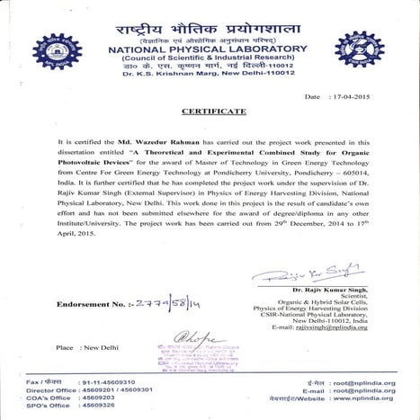 Dissertation Certificate - NPL | PDF