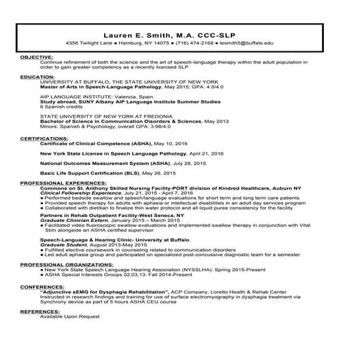 Lauren E Smith CCC SLP resume | PDF