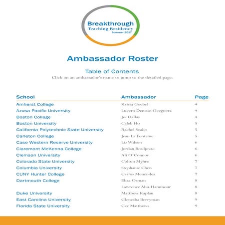 Ambassador Roster 2016-2017 | PDF