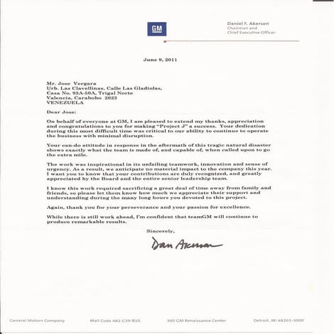 Dan Akerson CEO GM letter | PDF