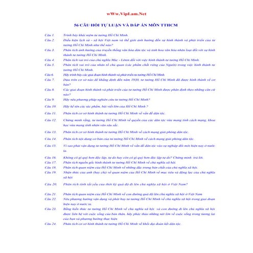 56 câu hỏi tự luận và đáp án môn tthcm | PDF
