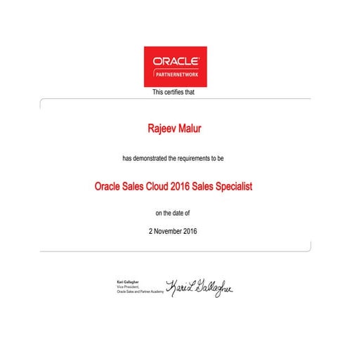 Oracle Sales Cloud 2016 Specialist Ppt