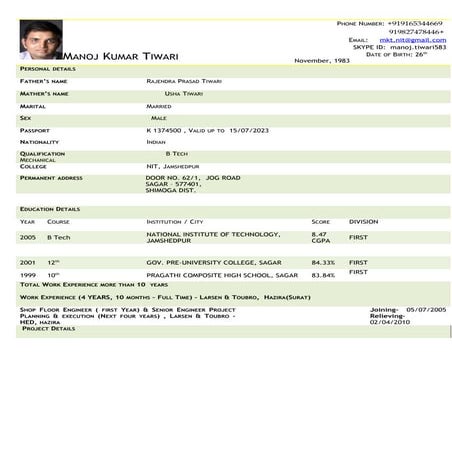 manoj cv planning | PDF