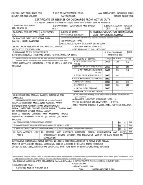DD-214 (Redacted) | PDF