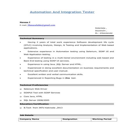 Manasa_CV | DOC | Computing | Technology & Computing