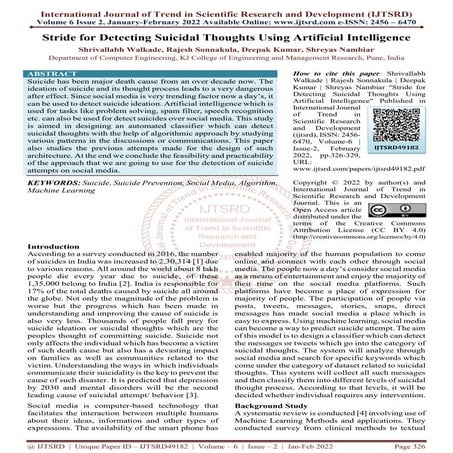 Stride for Detecting Suicidal Thoughts Using Artificial Intelligence | PDF