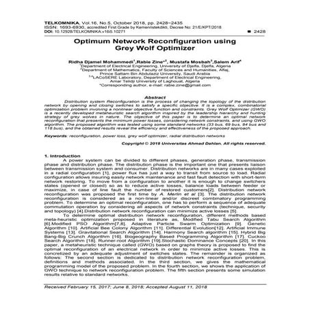 Optimum Network Reconfiguration Using Grey Wolf Optimizer Pdf