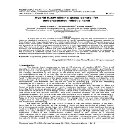 Hybrid fuzzy-sliding grasp control for underactuated robotic hand | PDF