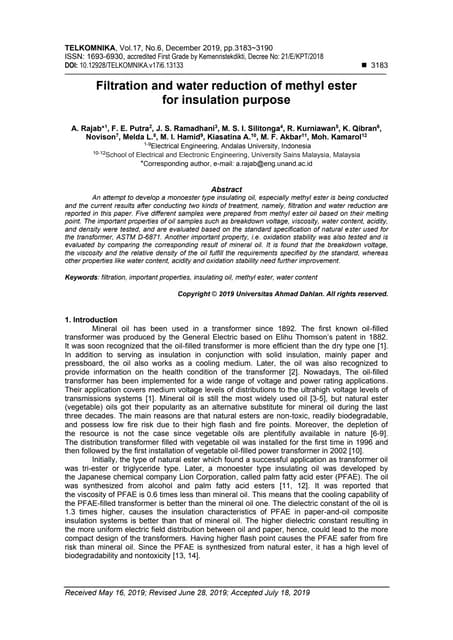 Furan Testing of Transformers Oil | PPTX | Chemistry | Science