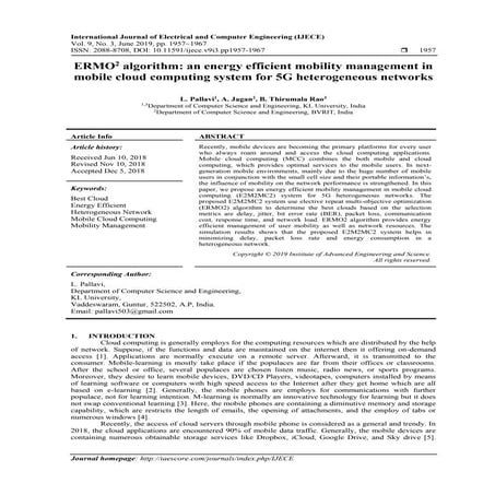 Ermo2 Algorithm An Energy Efficient Mobility Management In Mobile Cloud Computing System For 5g