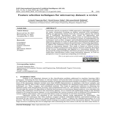 Feature Selection Techniques For Microarray Dataset A Review Pdf