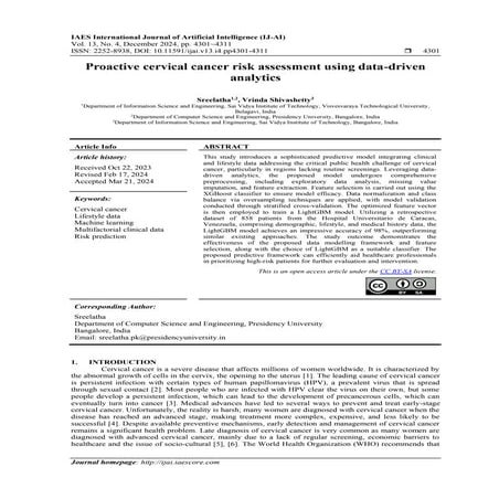 Proactive cervical cancer risk assessment using data-driven analytics | PDF