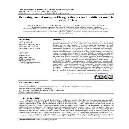 Detecting road damage utilizing retinaNet and mobileNet models on edge ...