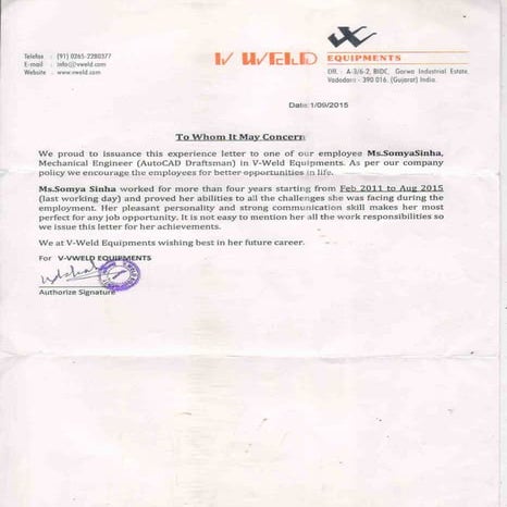 Experience Letter- V Weld | PDF