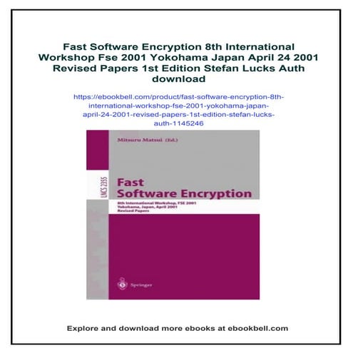 Fast Software Encryption 8th International Workshop Fse 2001 Yokohama Japan April 24 2001 ...