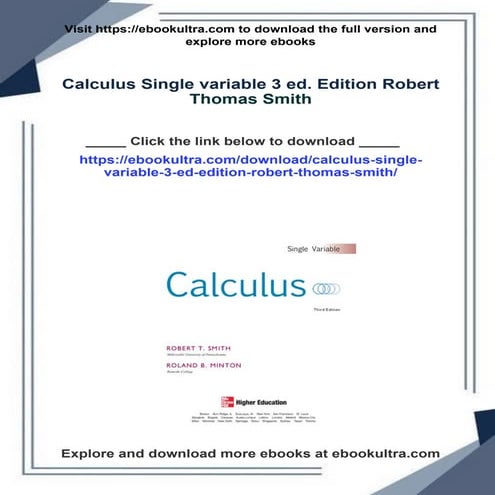 Calculus Single variable 3 ed. Edition Robert Thomas Smith | PDF