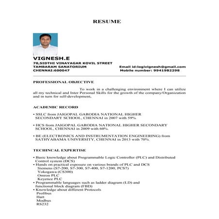 Vignesh resume 2015 .4 (1) | DOC | Technology & Computing