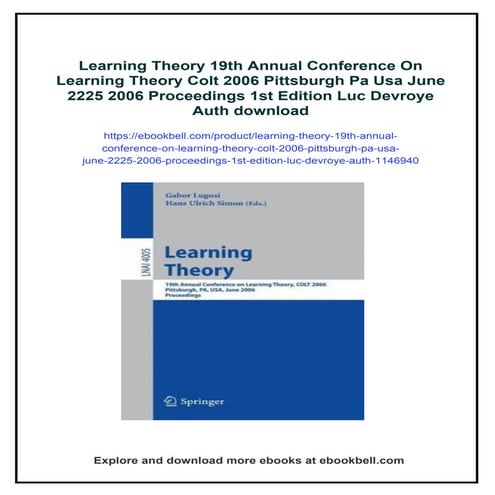 Learning Theory 19th Annual Conference On Learning Theory Colt 2006 ...